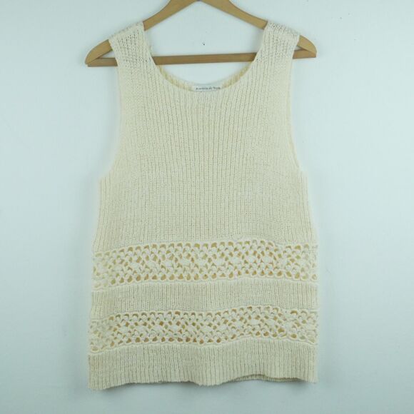 Preston & York | Tops | Vintage M Top Cream Knit Lace Crochet Minimal ...